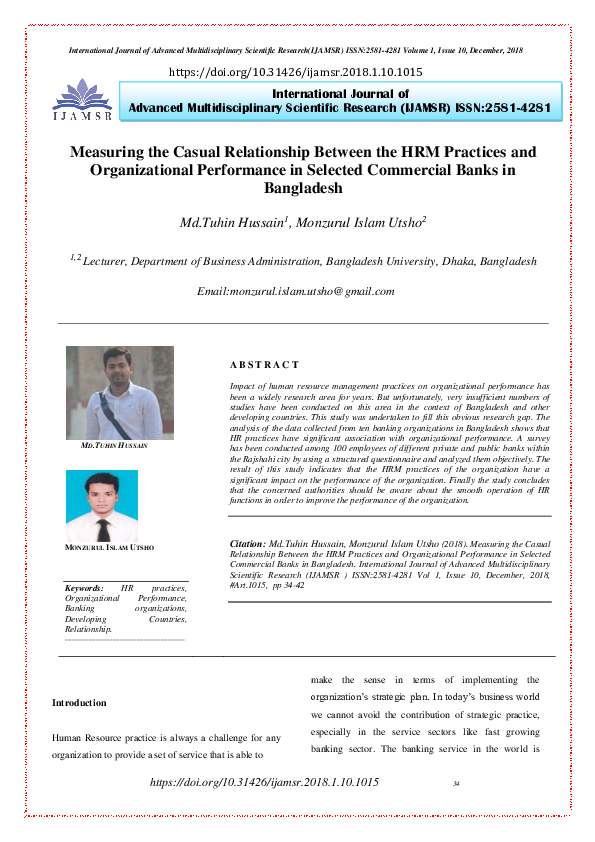 Pdf Measuring The Casual Relationship Between The Hrm Practices And Organizational Performance