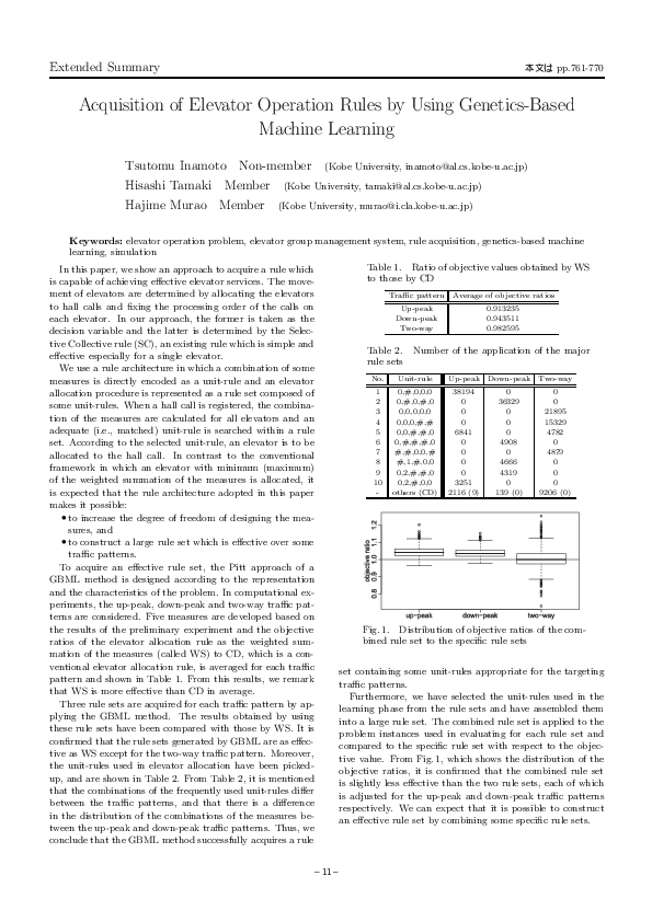(PDF) Acquisition of Elevator Operation Rules by Using Genetics-Based Machine Learning
