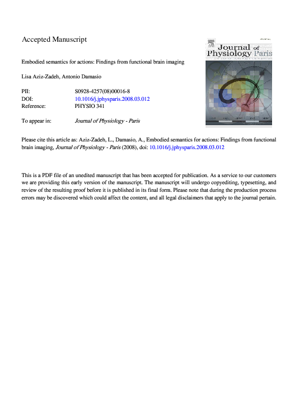 (PDF) Embodied semantics for actions: Findings from functional brain ...