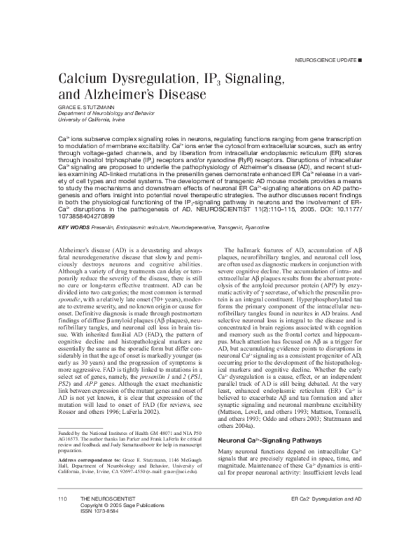 (PDF) Calcium Dysregulation, IP3 Signaling, and Alzheimer’s Disease