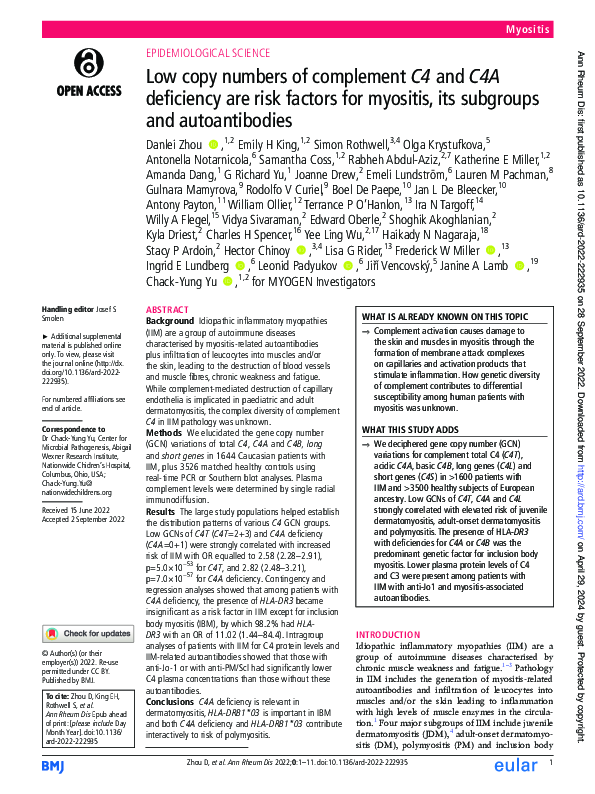 (PDF) Low copy numbers of complementC4andC4Adeficiency are risk factors ...