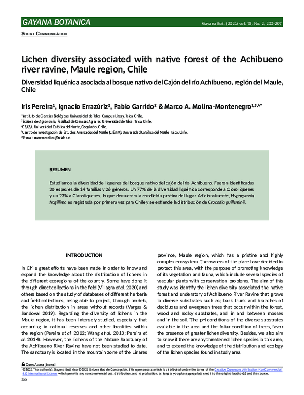 (PDF) Lichen diversity associated with native forest of the Achibueno ...