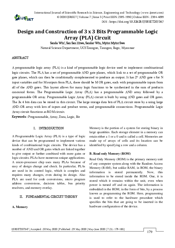 (PDF) Design and Construction of 3 x 3 Bits Programmable Logic Array (PLA) Circuit