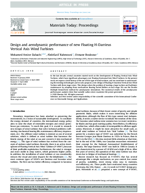 (PDF) Design and aerodynamic performance of new Floating H-Darrieus ...