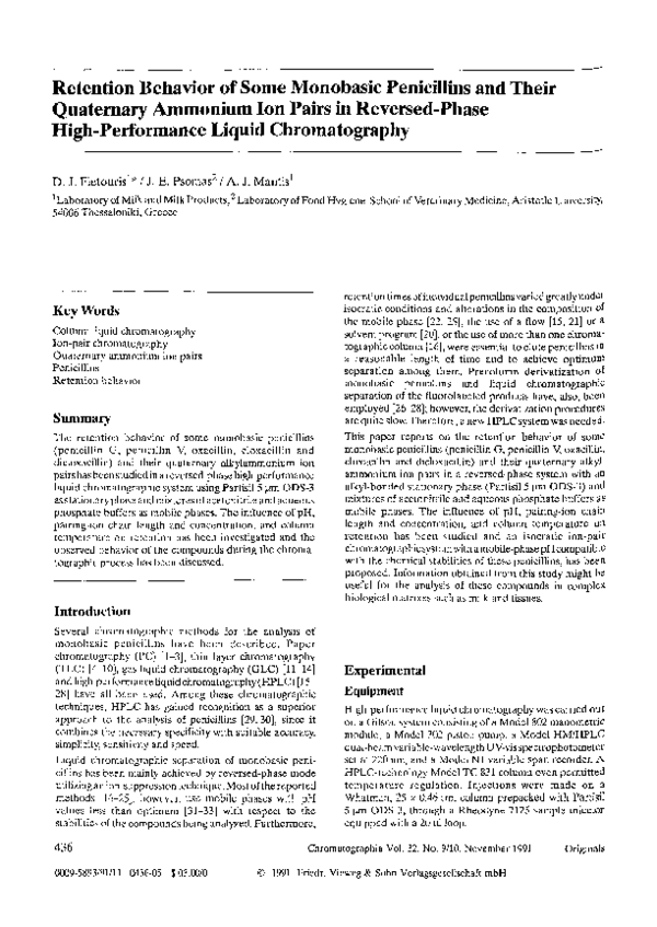 (PDF) Retention behavior of some monobasic penicillins and their quaternary ammonium ion pairs ...