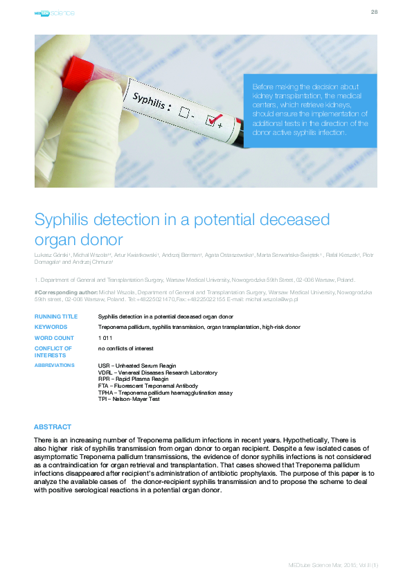 (PDF) Syphilis detection in a potential deceased organ donor