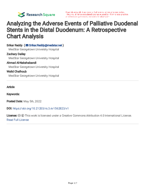 (PDF) Analyzing the Adverse Events of Palliative Duodenal Stents in the ...