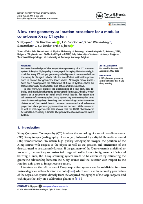 Pdf A Low Cost Geometry Calibration Procedure For A Modular Cone Beam X Ray Ct System