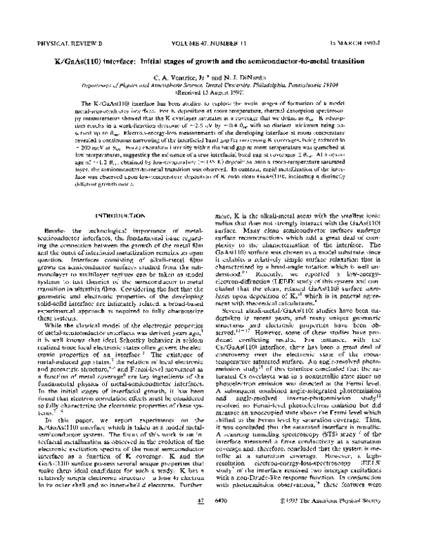 (PDF) K/GaAs(110) interface: Initial stages of growth and the ...