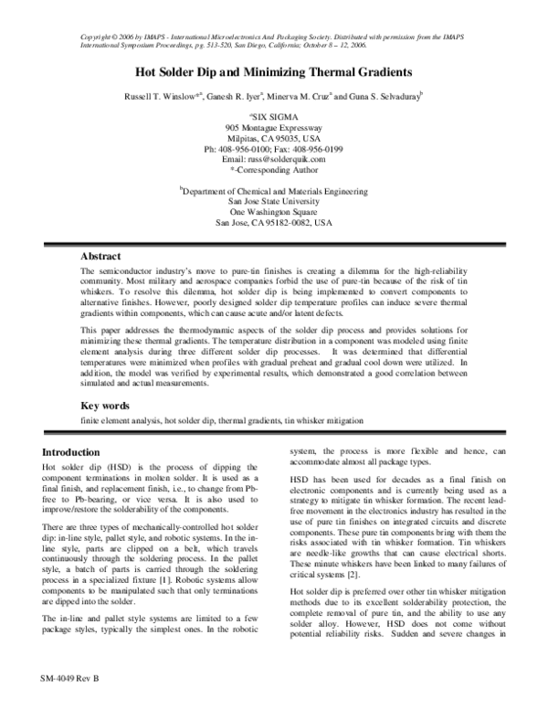 (PDF) Hot Solder Dip and Minimizing Thermal Gradients
