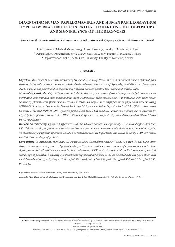 (PDF) Diagnosing Human Papillomavirus and Human Papillomavirus Type 16 By Real-Time PCR in ...