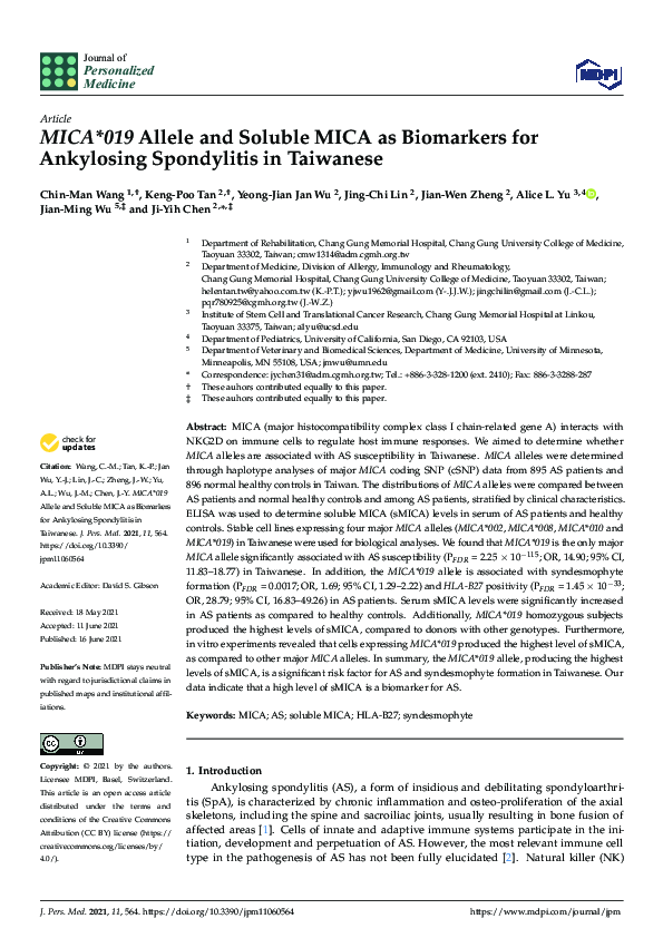 (PDF) MICA*019 Allele and Soluble MICA as Biomarkers for Ankylosing ...