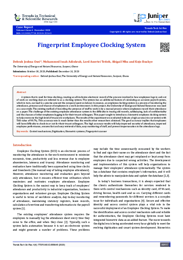 (PDF) Fingerprint Employee Clocking System