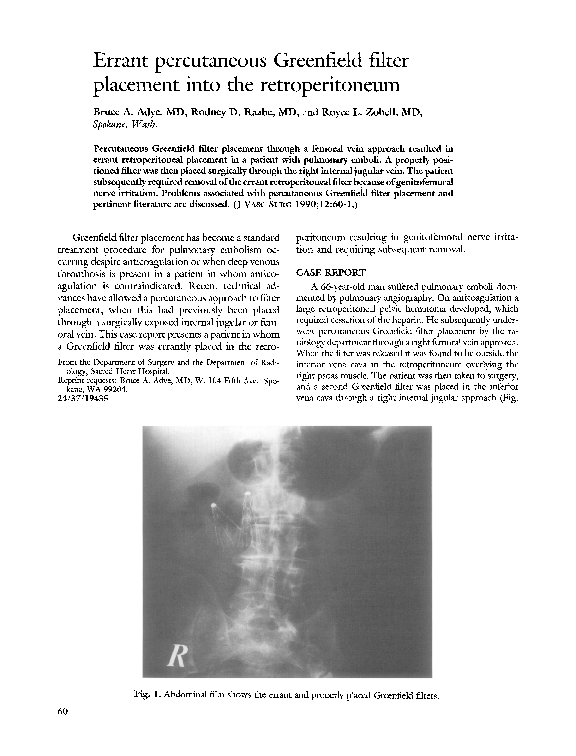 (PDF) Errant percutaneous Greenfield filter placement into the ...