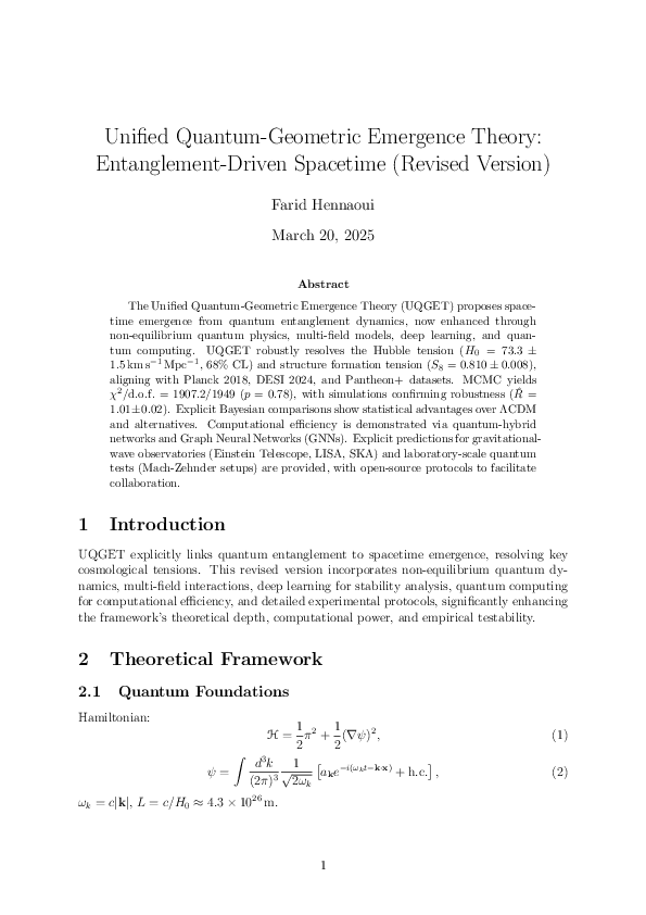 Unified Quantum-Geometric Emergence Theory: Entanglement-Driven ...