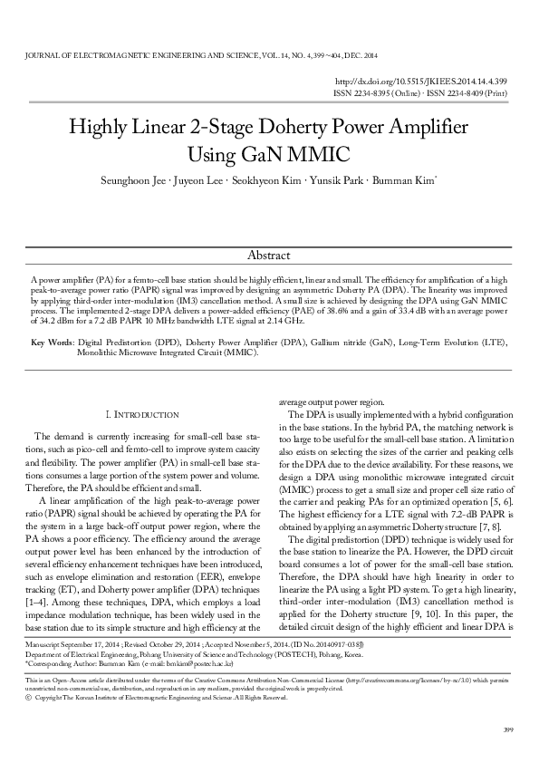 (PDF) Highly Linear 2-Stage Doherty Power Amplifier Using GaN MMIC