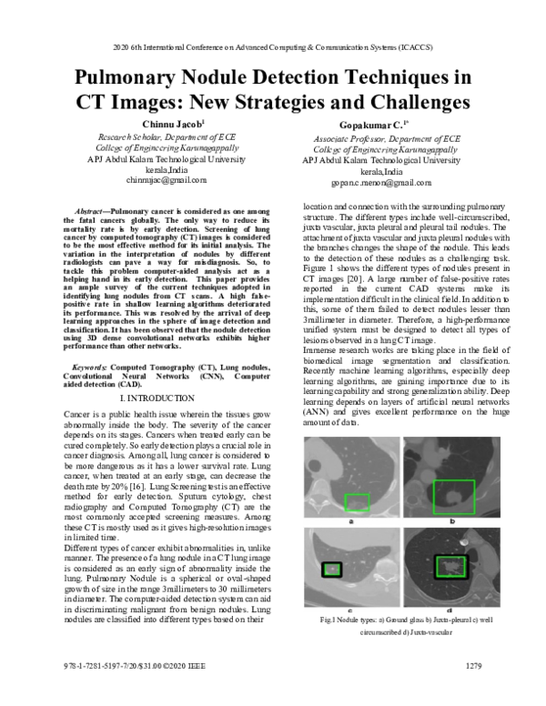 (PDF) Pulmonary Nodule Detection Techniques in CT Images: New Strategies and Challenges