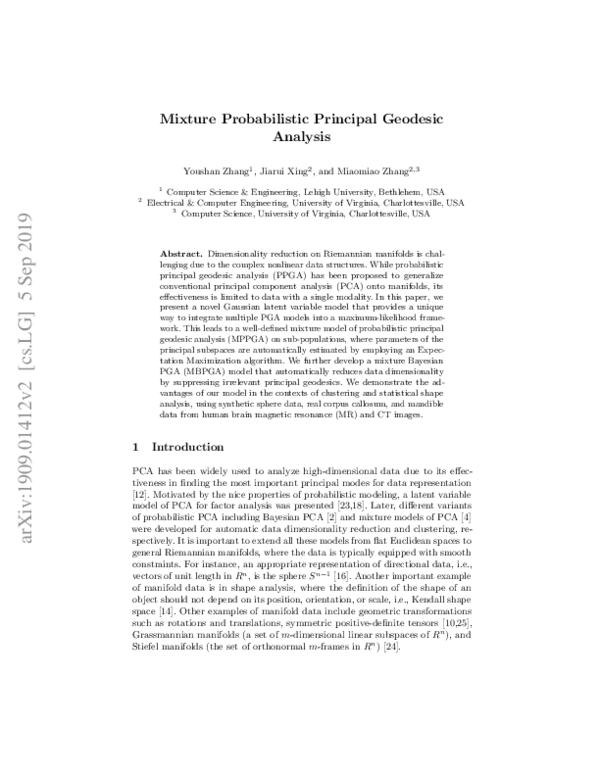 (PDF) Mixture Probabilistic Principal Geodesic Analysis