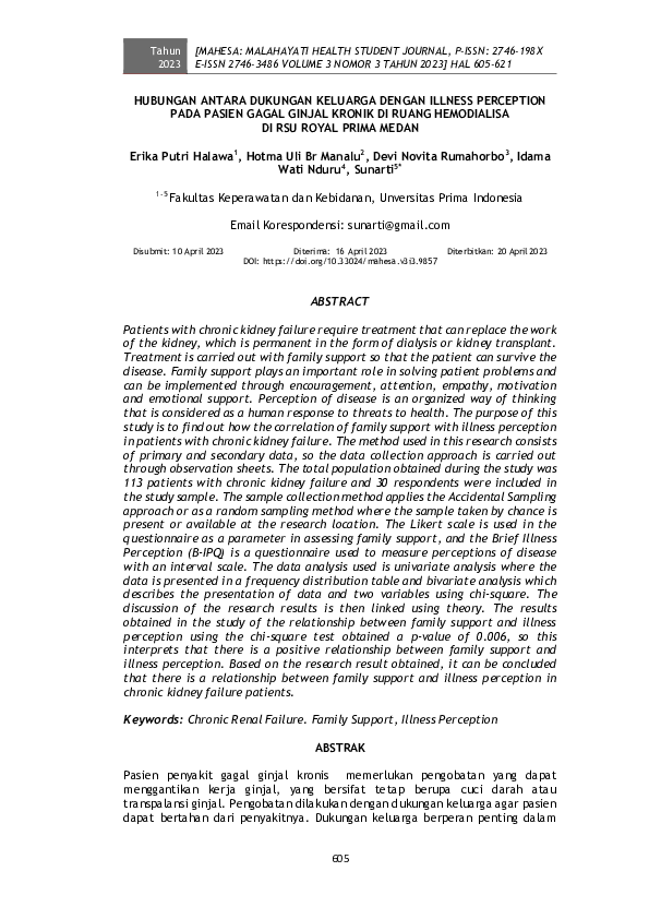 (PDF) Hubungan antara Dukungan Keluarga dengan Illness Perception pada Pasien Gagal Ginjal ...