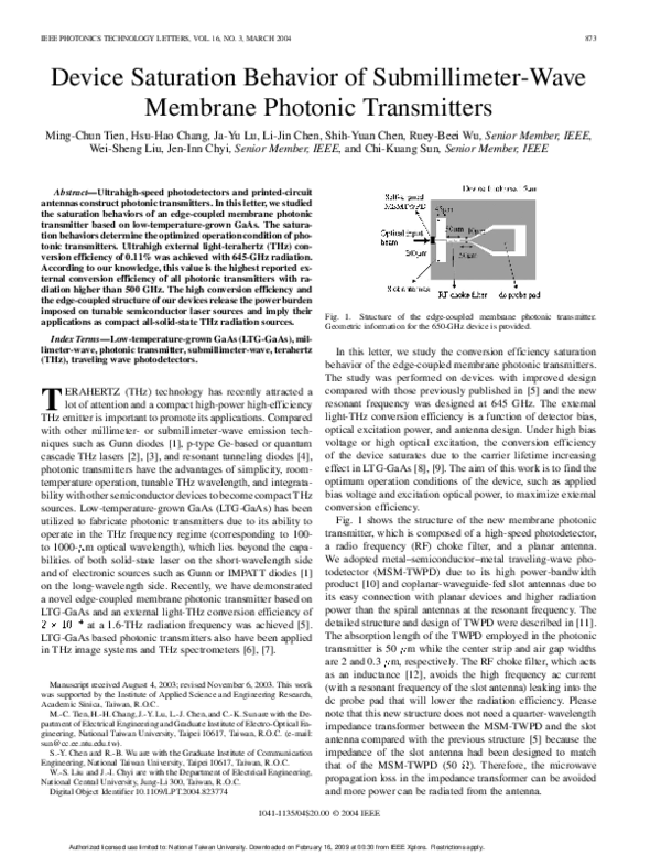 (PDF) Device Saturation Behavior of Submillimeter-Wave Membrane ...