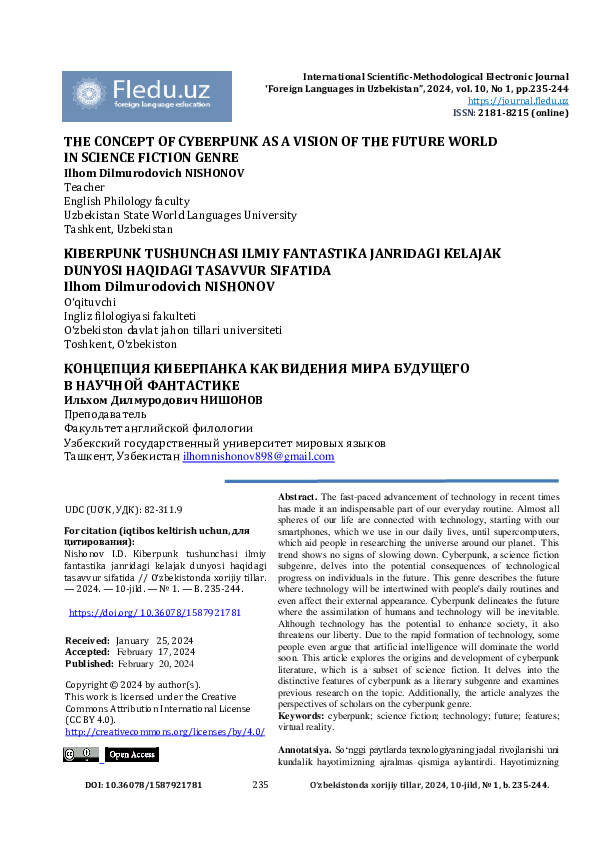 (PDF) The Concept of Cyberpunk as a Vision of the Future World in ...