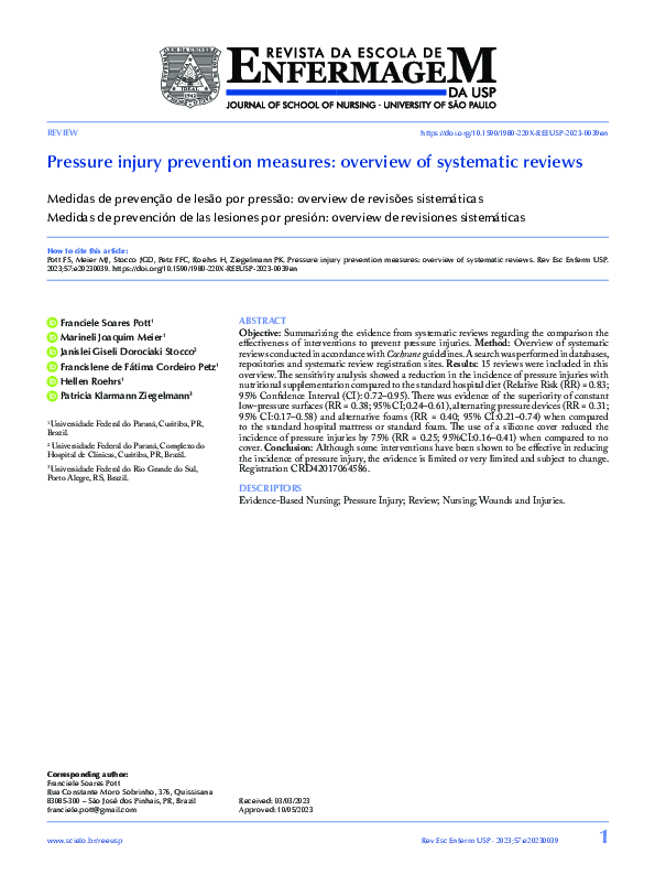 (PDF) Pressure injury prevention measures: overview of systematic reviews