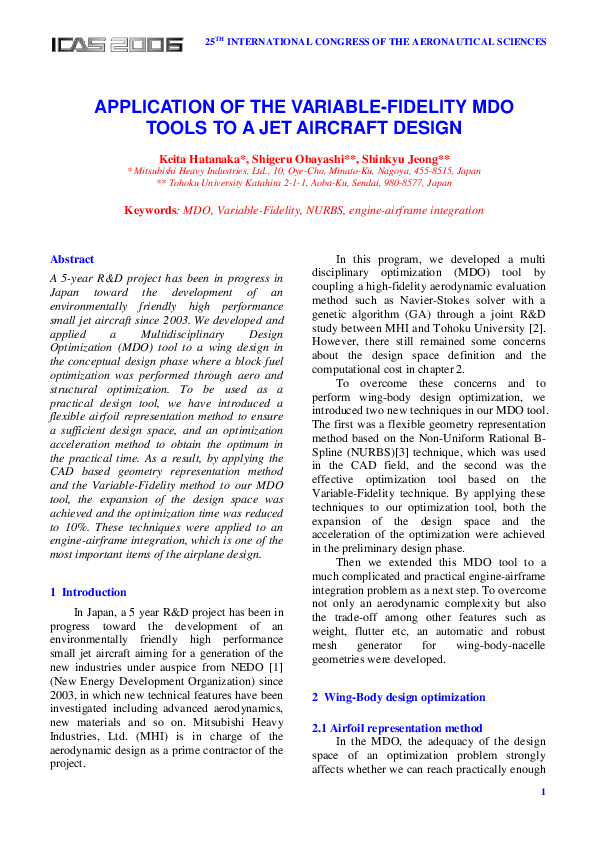 (PDF) Application of the variable-fidelity MDO tools to a jet aircraft design