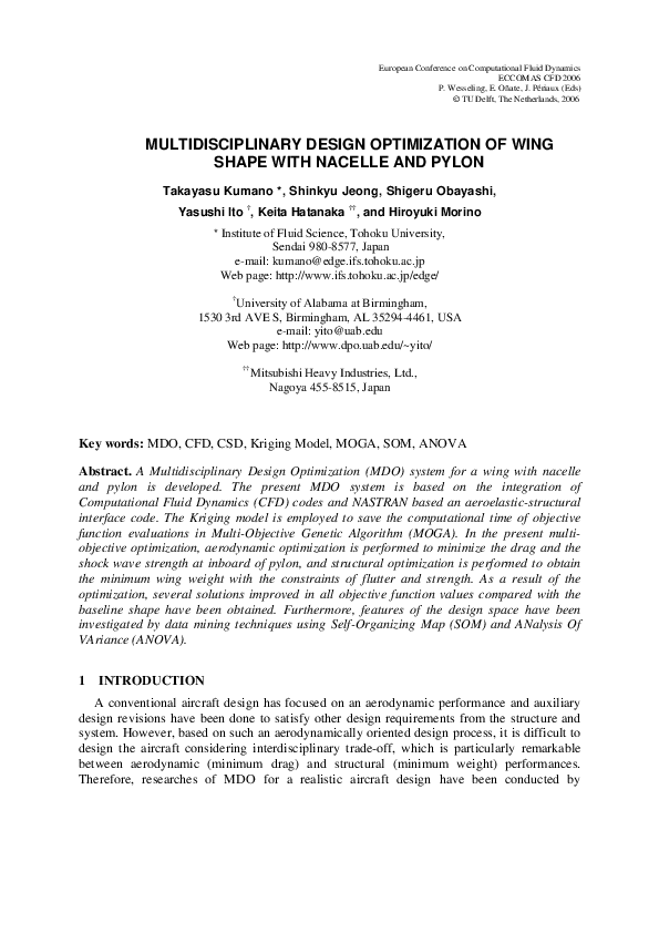 (PDF) Multidisciplinary Design Optimization of Wing Shape for a Small Jet Aircraft Using Kriging ...