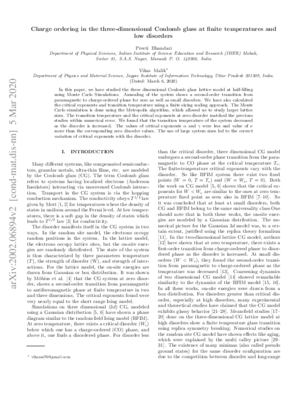 (PDF) Critical behavior of the three-dimensional Coulomb glass at finite temperatures and low ...