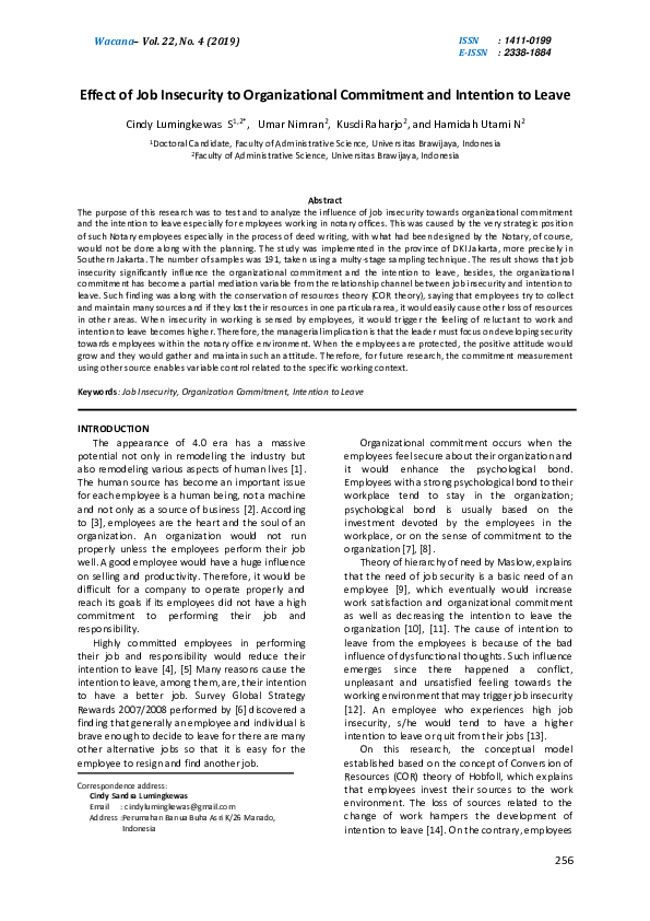 (PDF) Effect of Job Insecurity to Organizational Commitment and Intention to Leave