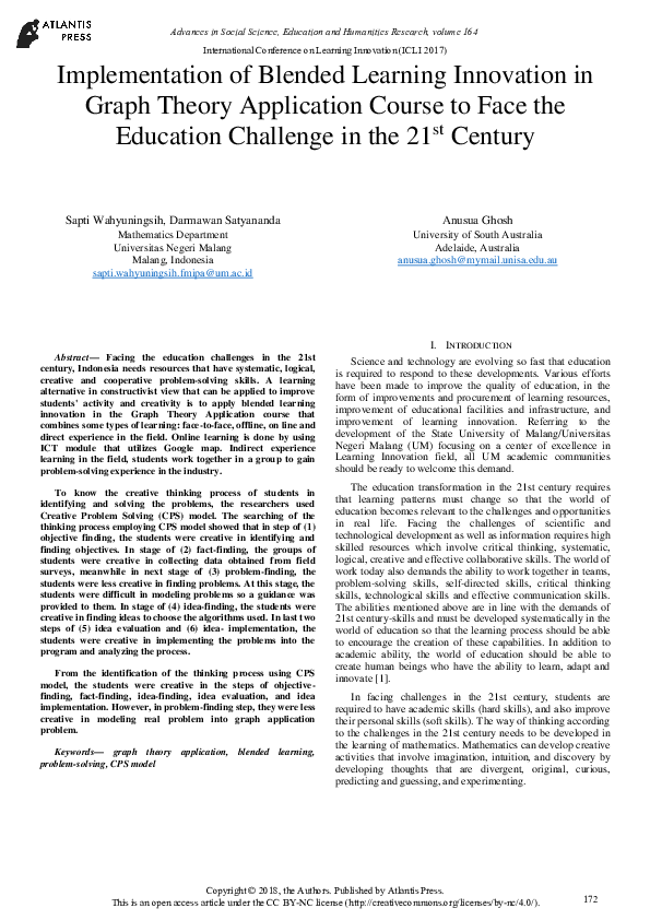 (PDF) Implementation of Blended Learning Innovation in Graph Theory Application Course to Face ...