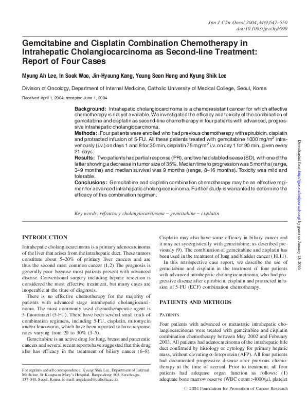 (PDF) Gemcitabine and Cisplatin Combination Chemotherapy in ...