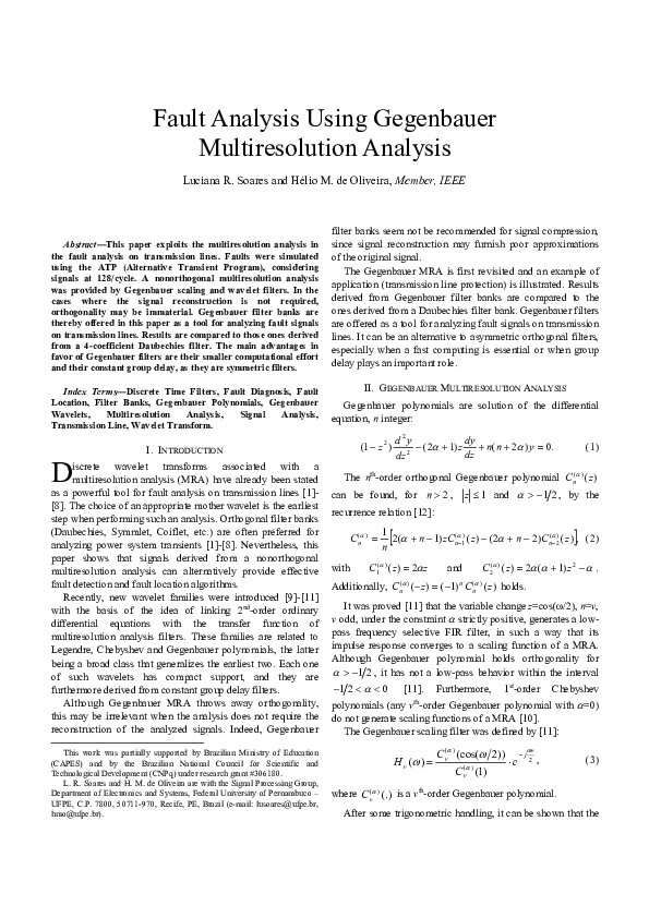 (PDF) Fault analysis using Gegenbauer multiresolution analysis