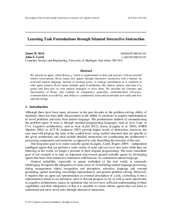 (PDF) Learning Task Formulations through Situated Interactive Instruction