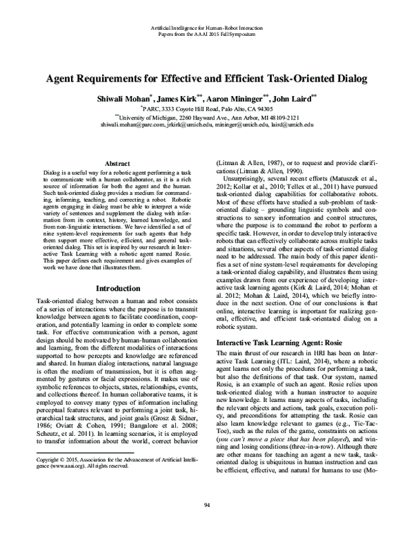 (PDF) Agent Requirements for Effective and Efficient Task-Oriented Dialog