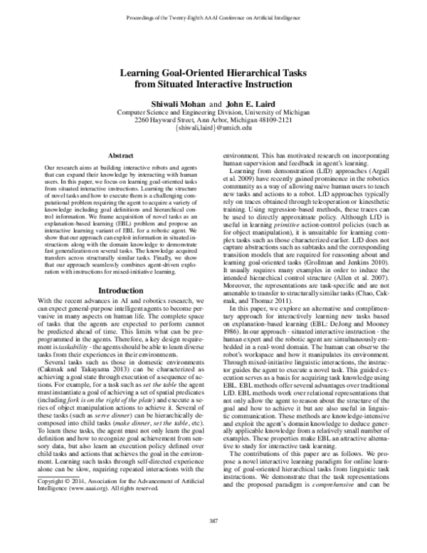 (PDF) Learning Goal-Oriented Hierarchical Tasks from Situated Interactive Instruction