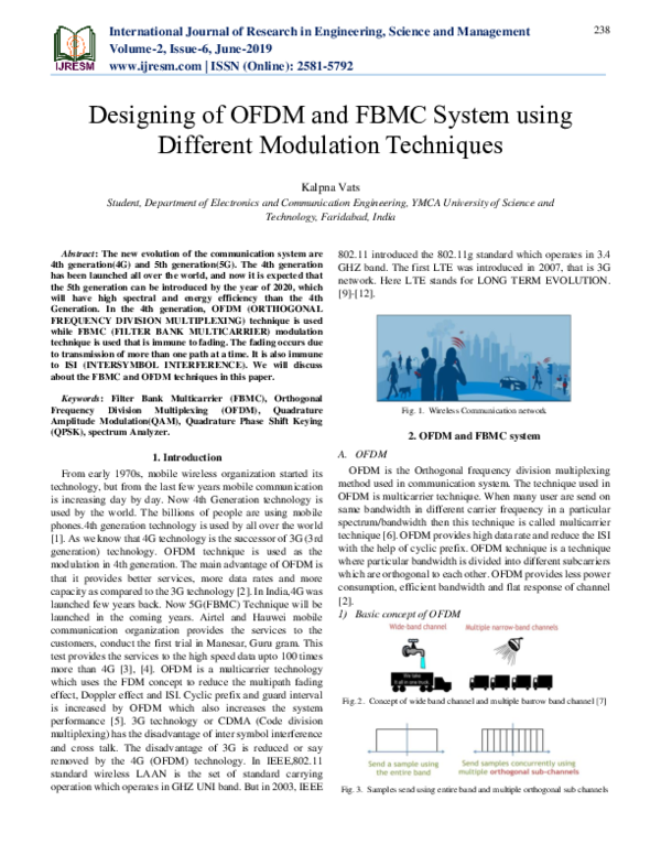 Pdf Designing Of Ofdm And Fbmc System Using Different Modulation