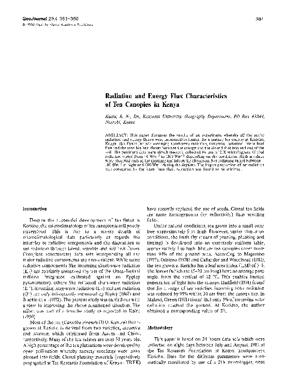 (PDF) Radiation and energy flux characteristics of tea canopies in Kenya