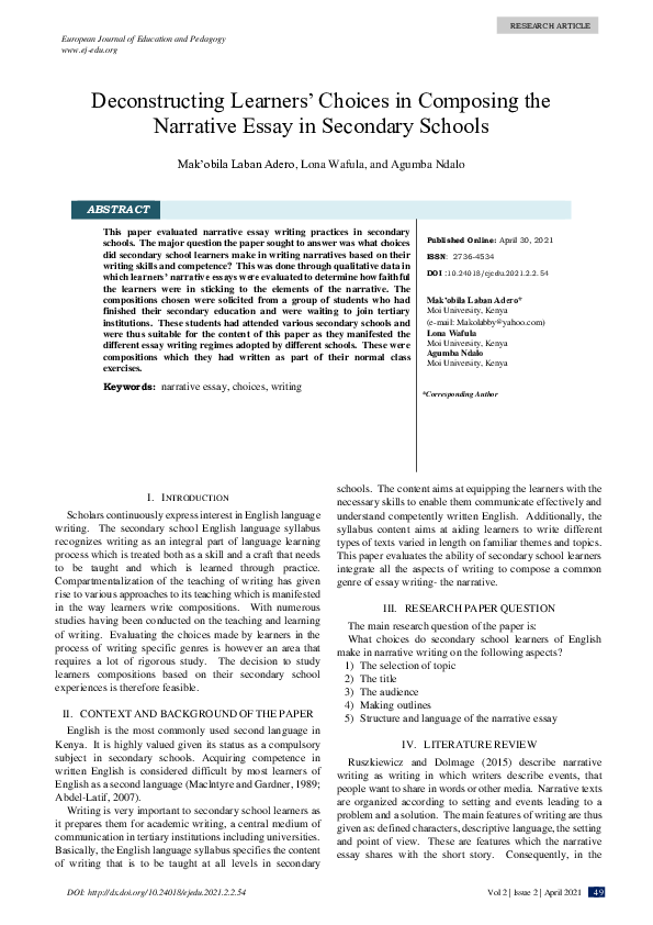 Deconstructing Learners’ Choices in Composing the Narrative Essay in ...