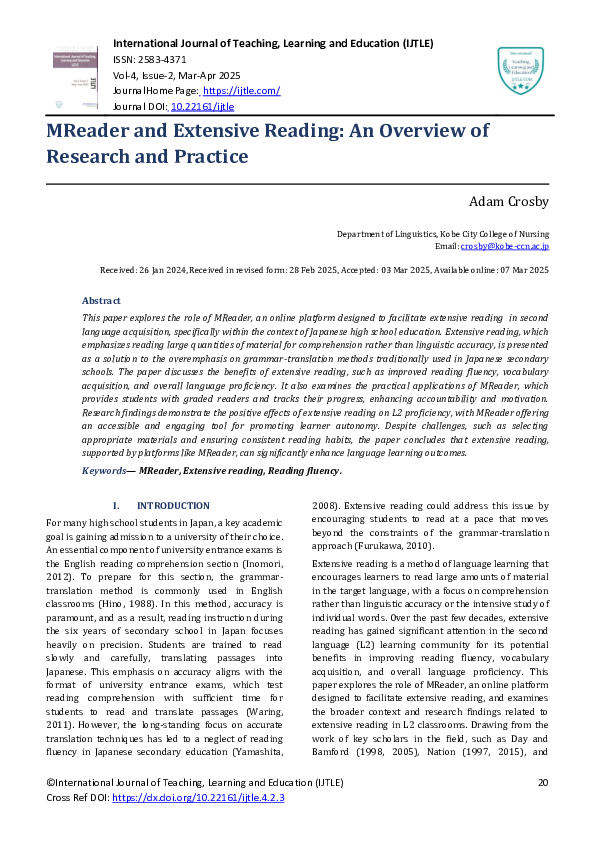 (PDF) MReader and Extensive Reading: An Overview of Research and Practice