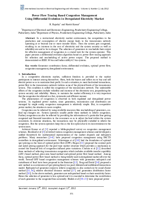 (PDF) Power Flow Tracing Based Congestion Management Using Differential ...