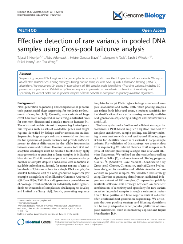 (PDF) Effective detection of rare variants in pooled DNA samples using cross-pool tail-curve ...