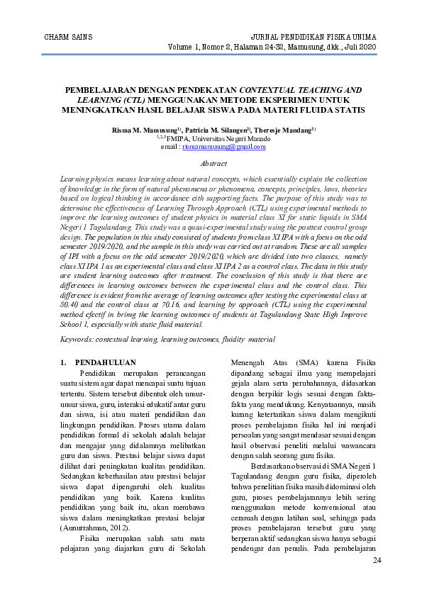 Pdf Pembelajaran Dengan Pendekatan Contextual Teaching And Learning