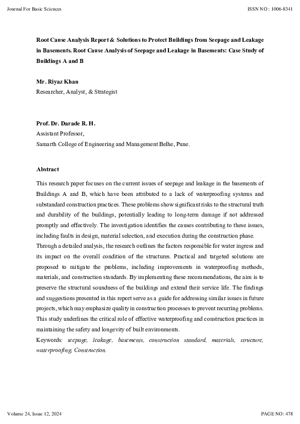 (PDF) Root Cause Analysis Report & Solutions to Protect Buildings from ...
