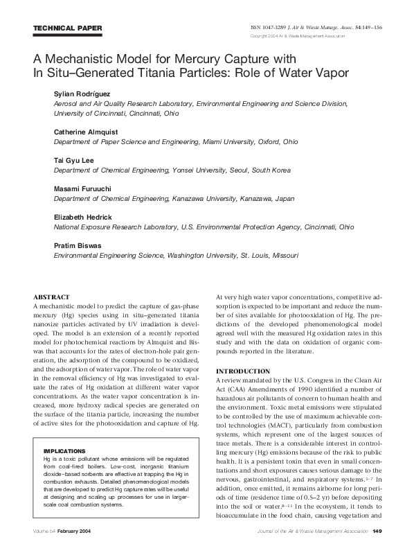 A Mechanistic Model for Mercury Capture with In Situ–Generated Titania ...