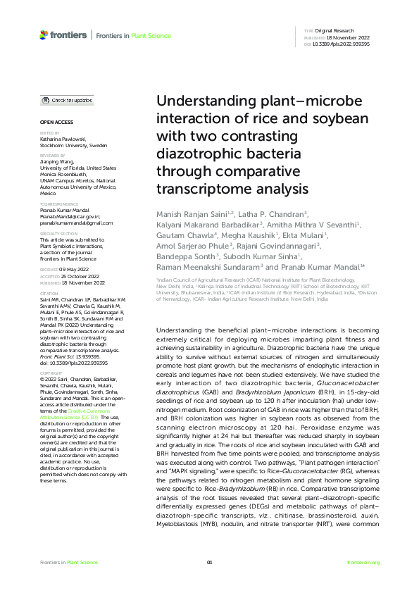 (PDF) Understanding plant–microbe interaction of rice and soybean with ...