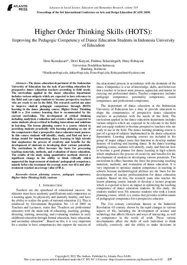 (PDF) Higher Order Thinking Skills (HOTS)