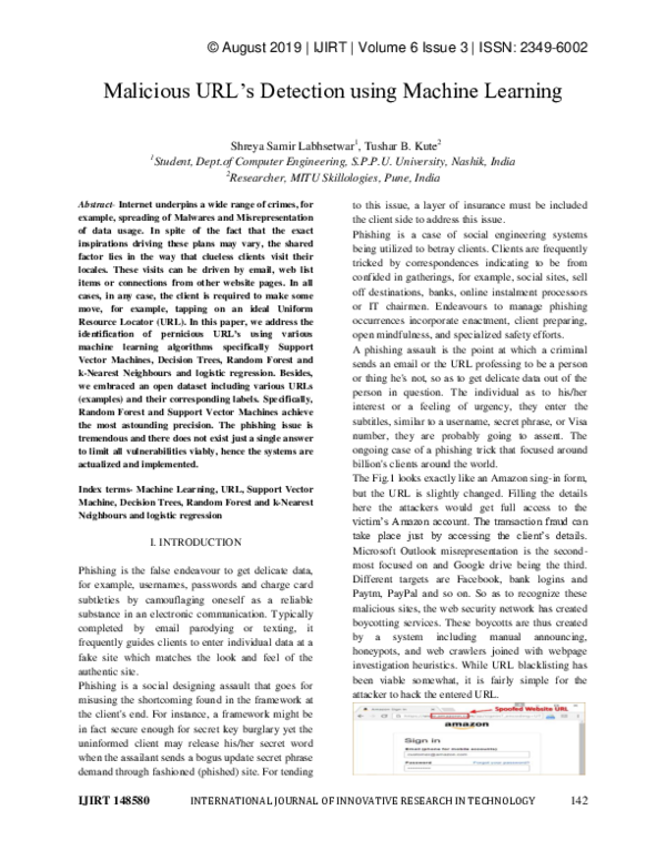 (PDF) Malicious URL Detection Using Machine Learning