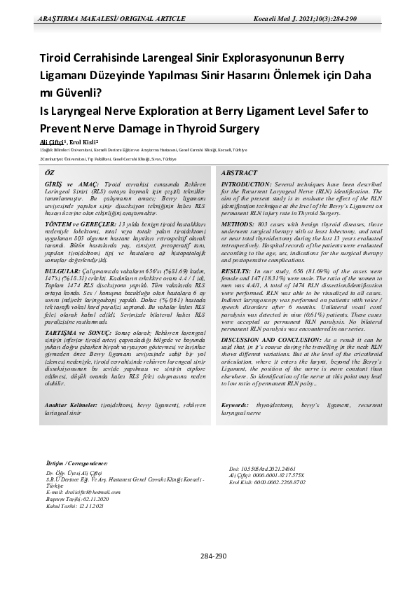 (PDF) Is Laryngeal Nerve Exploration at Berry Ligament Level Safer to ...
