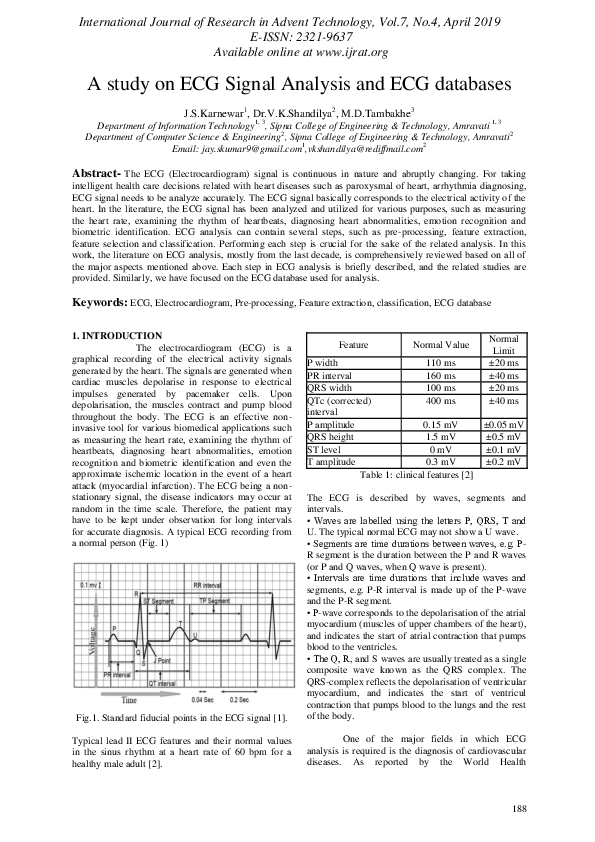 (PDF) A study on ECG Signal Analysis and ECG databases